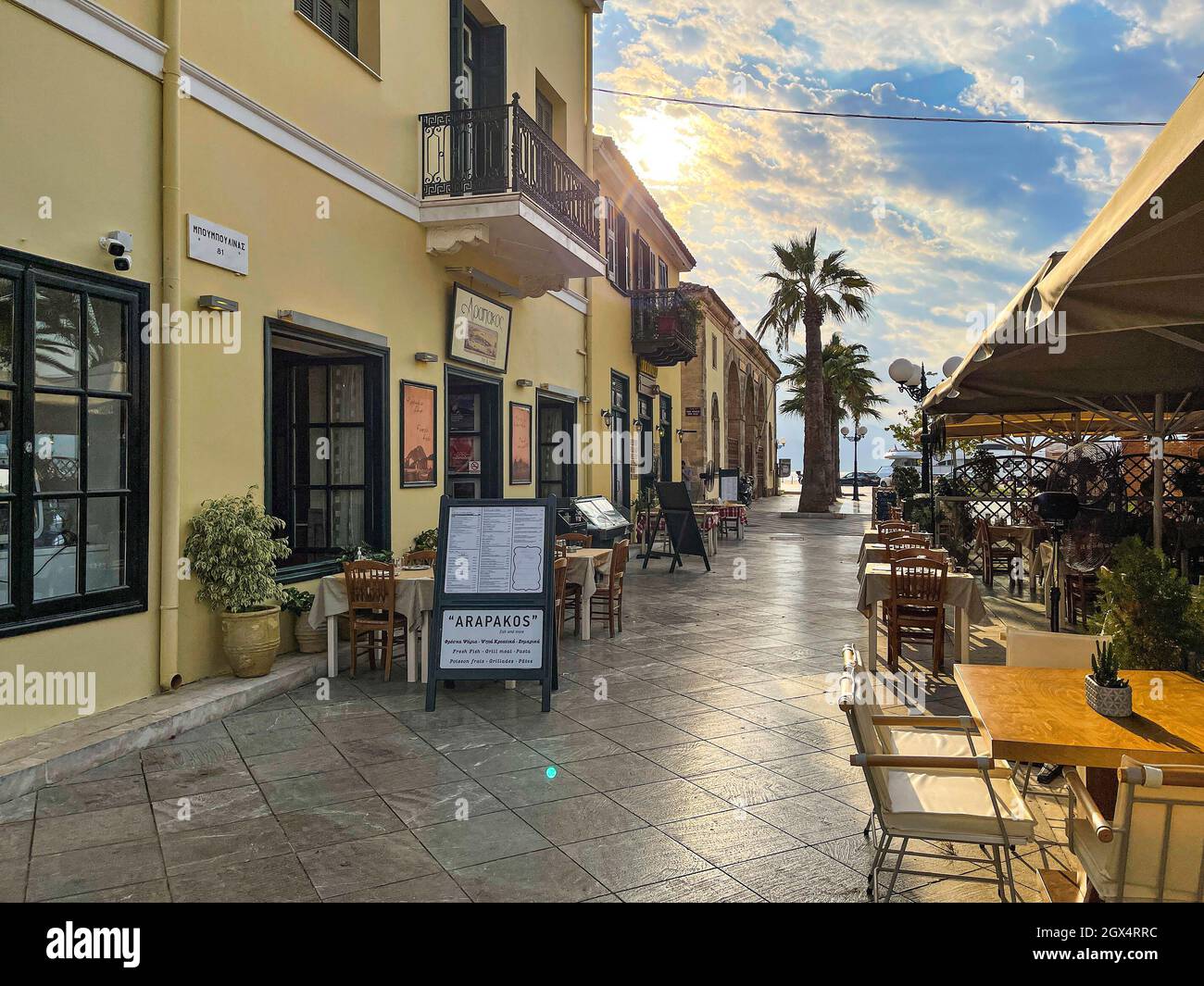 Beautiful decorated streets of Nafplion with traditional architectural ...