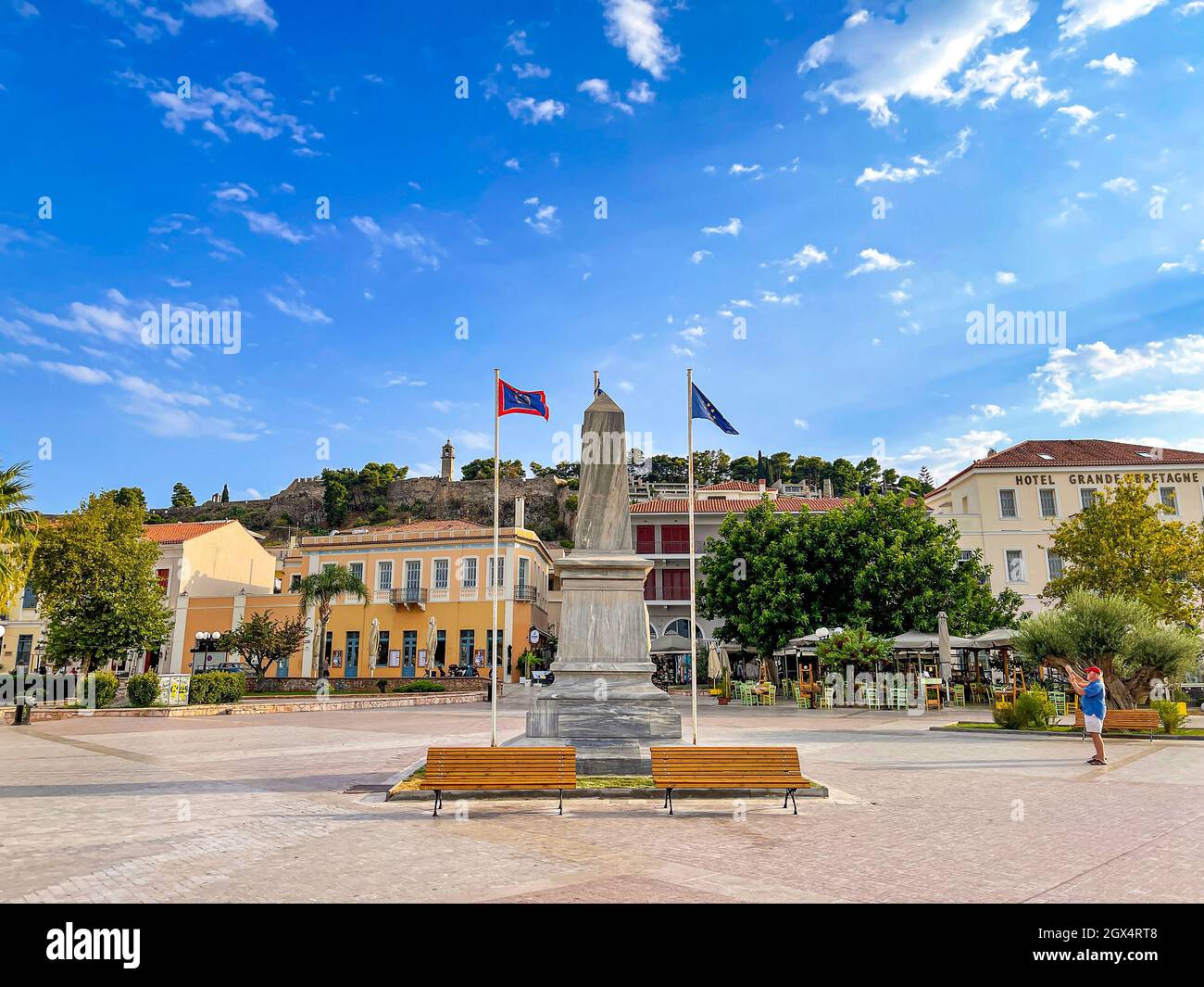 Beautiful decorated streets of Nafplion with traditional architectural ...