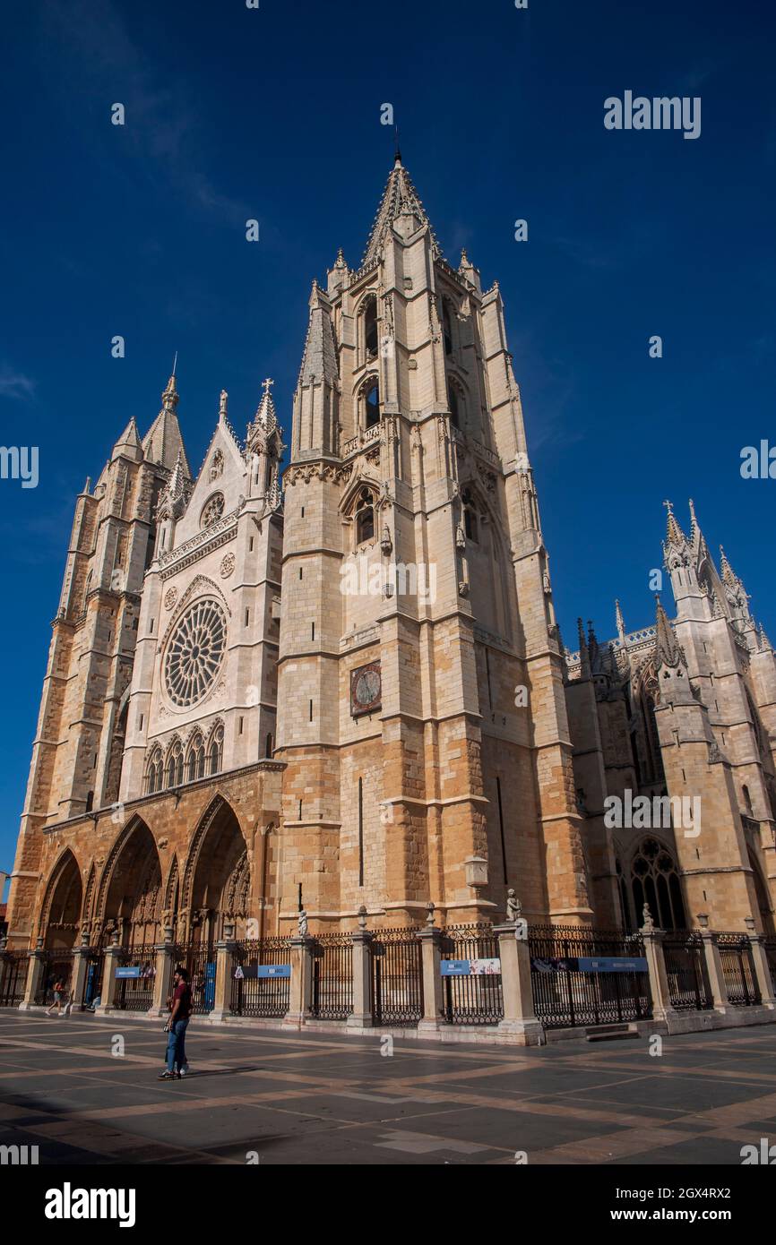 exterior of the beautiful cathedral of Leon in Spain Stock Photo - Alamy