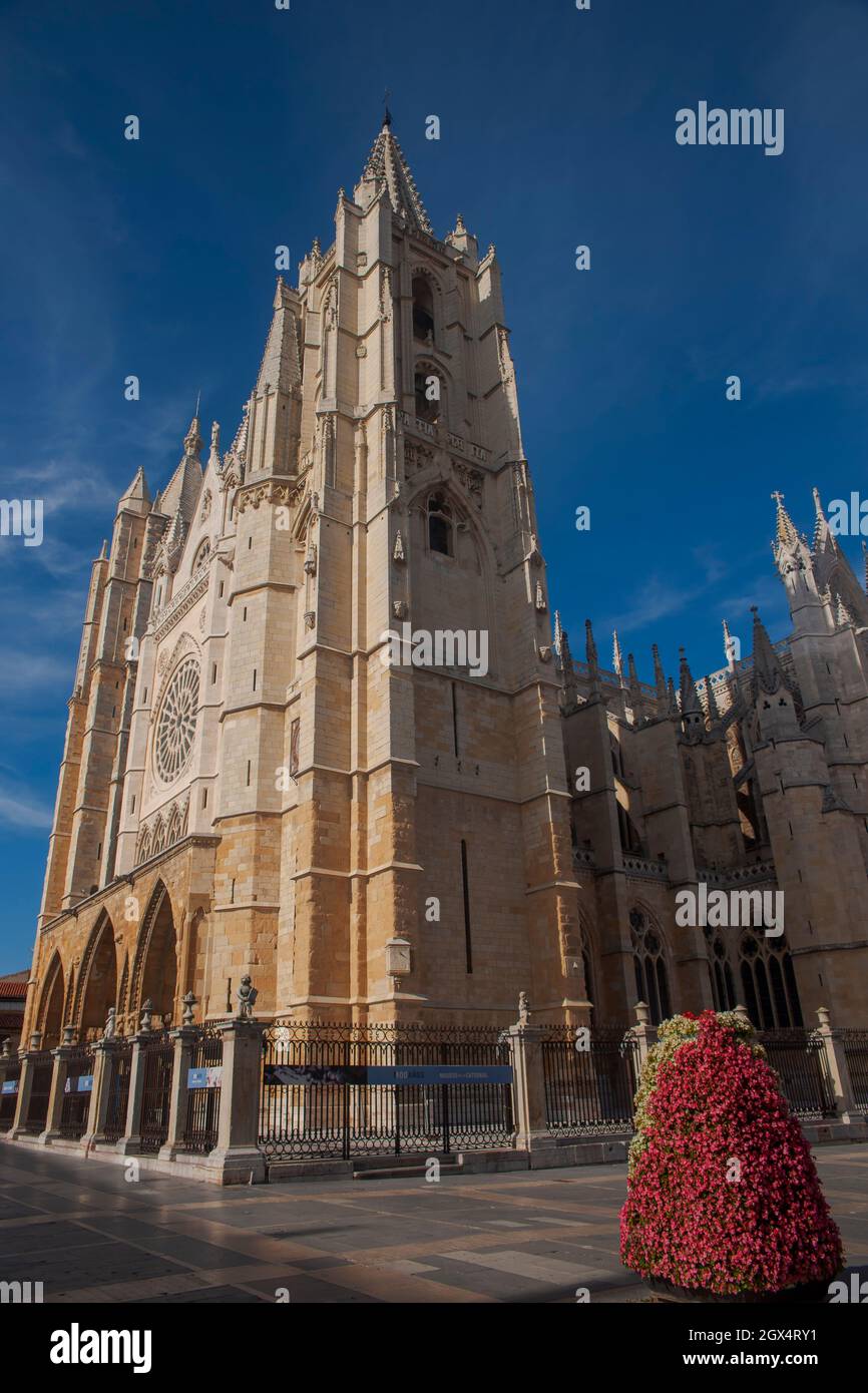 exterior of the beautiful cathedral of Leon in Spain Stock Photo - Alamy