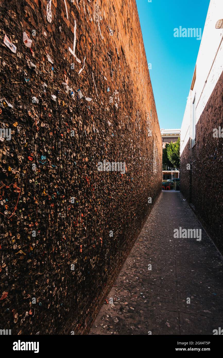 Bubblegum Alley, a narrow pedestrian way in San Luis Obispo, CA where ...