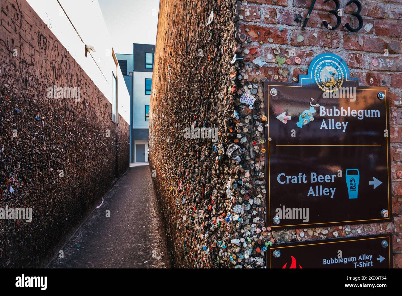 Bubblegum Alley, a narrow pedestrian way in San Luis Obispo, CA where ...