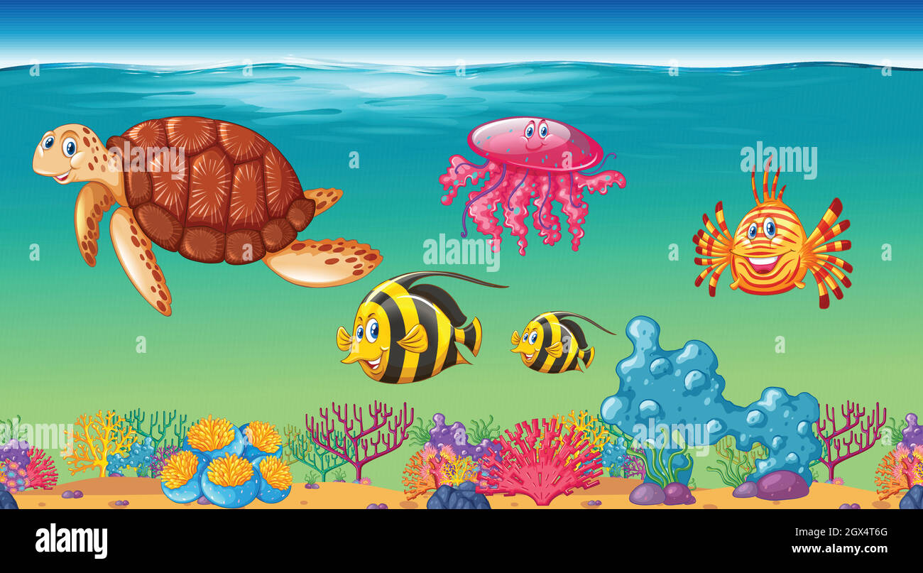 Coral reef animals turtle Stock Vector Images - Alamy