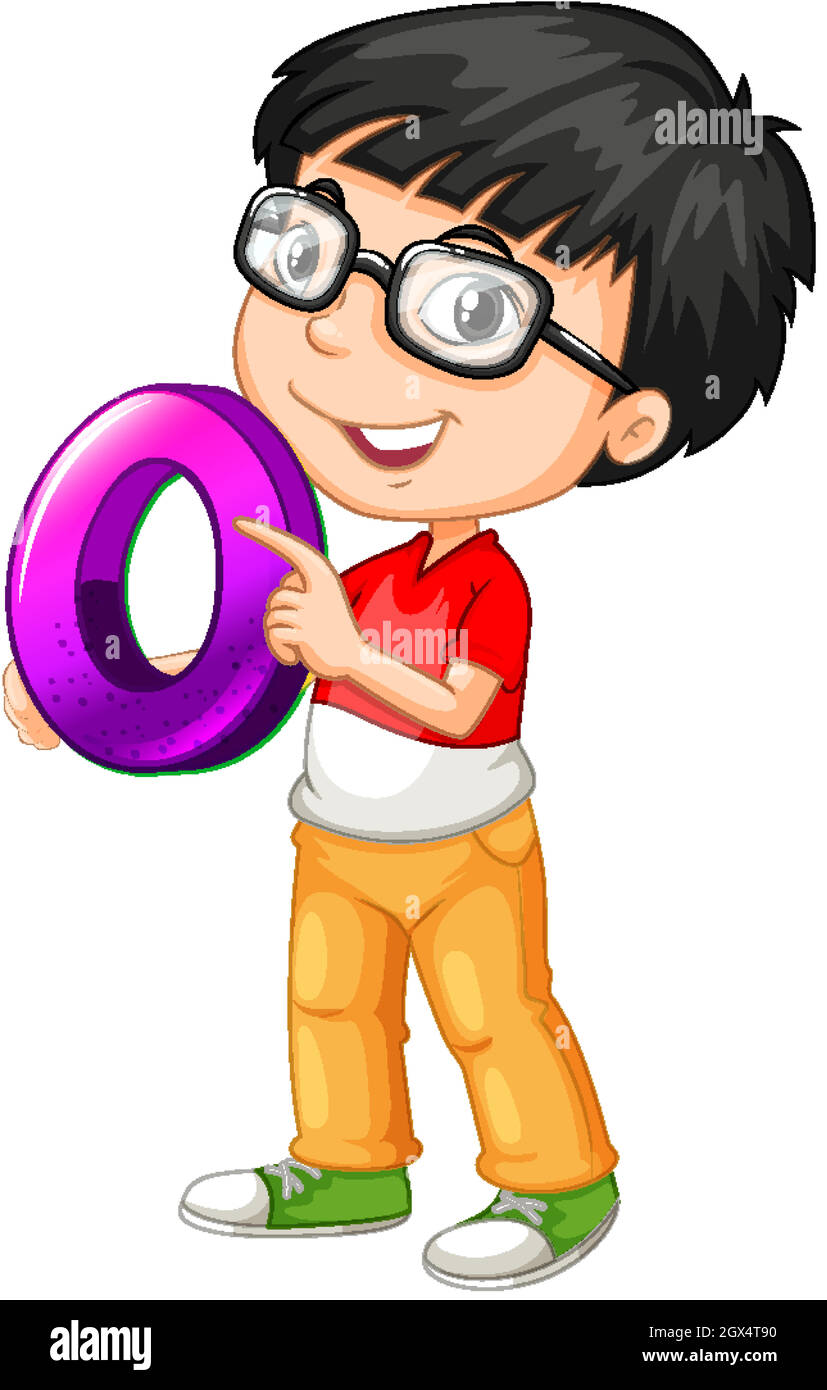 Nerdy boy wearing glasses holding math number zero Stock Vector Image ...