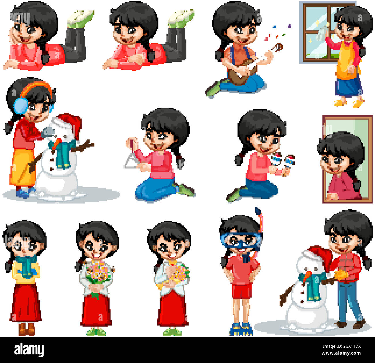 Set of happy girl in different actions Stock Vector Image & Art - Alamy