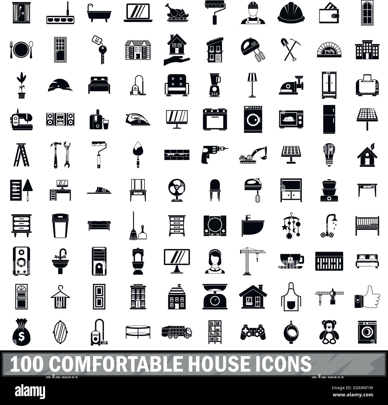 100 comfortable house icons set in simple style Stock Vector Image ...