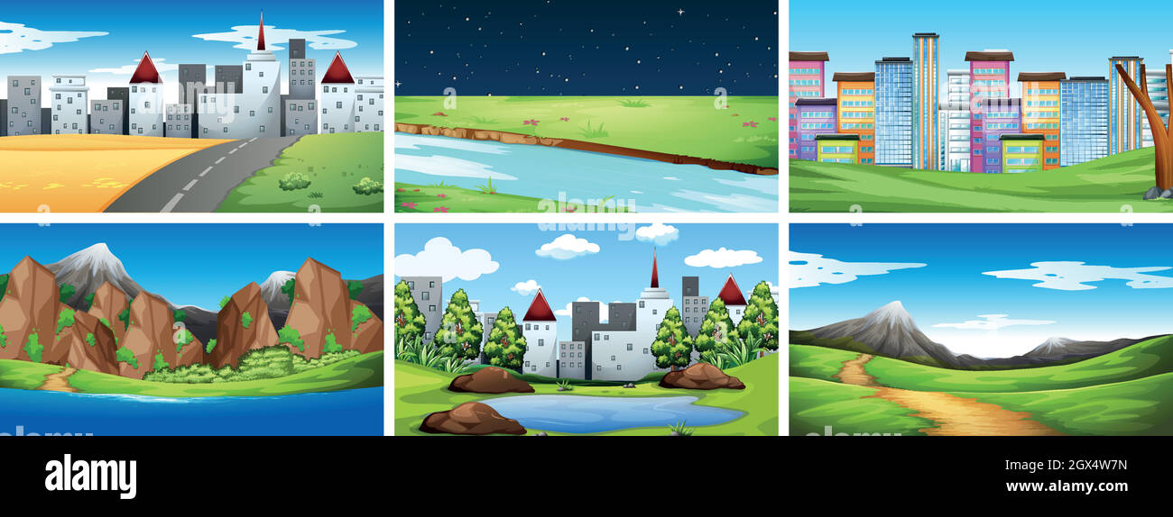 Set of empty blank scenes day and night in nature Stock Vector Image ...