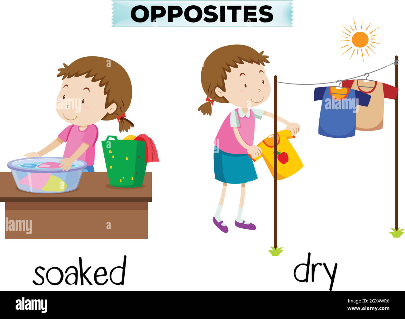 English opposite word soaked and dry Stock Vector Image & Art - Alamy
