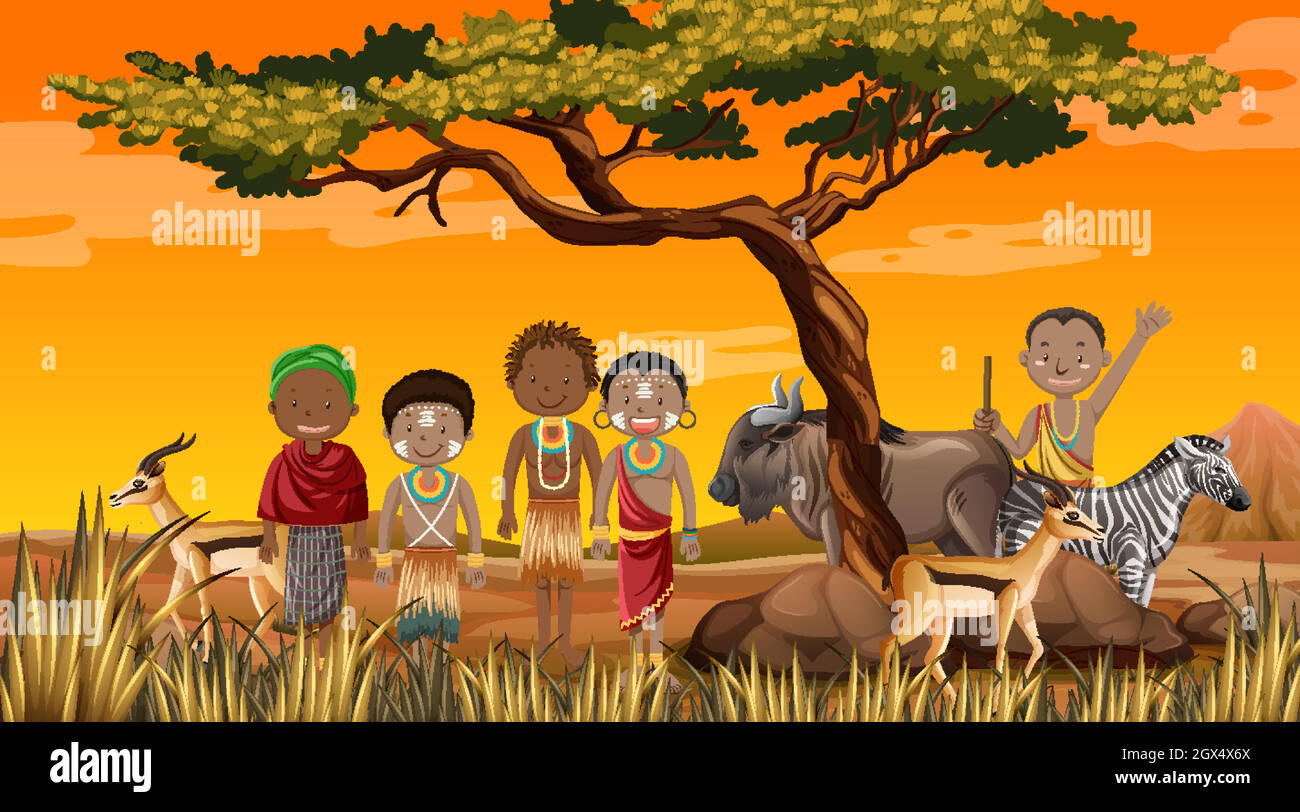 Ethnic people of African tribes in traditional clothing in nature ...