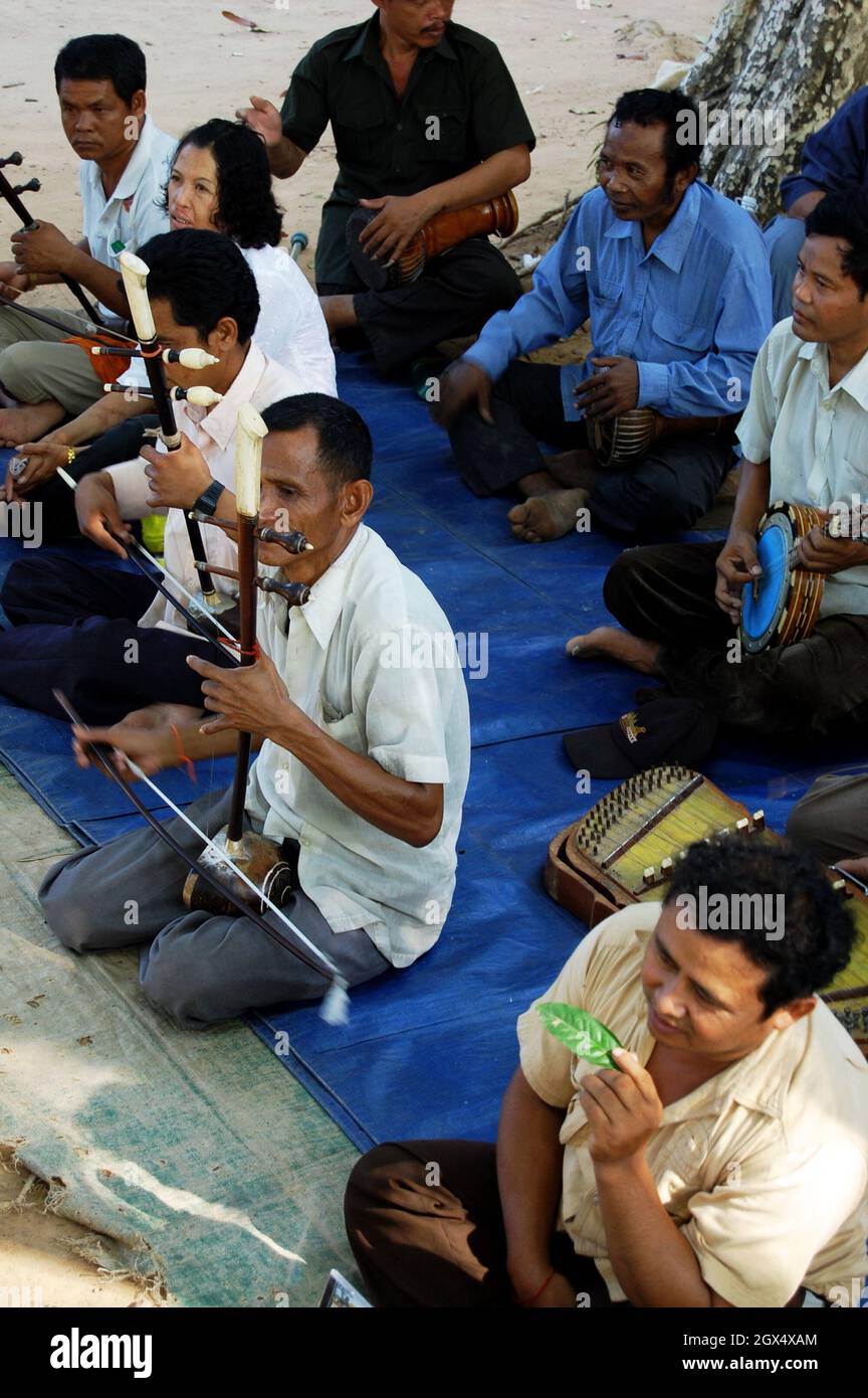 Music vintage retro band of cambodian people playing traditional ...