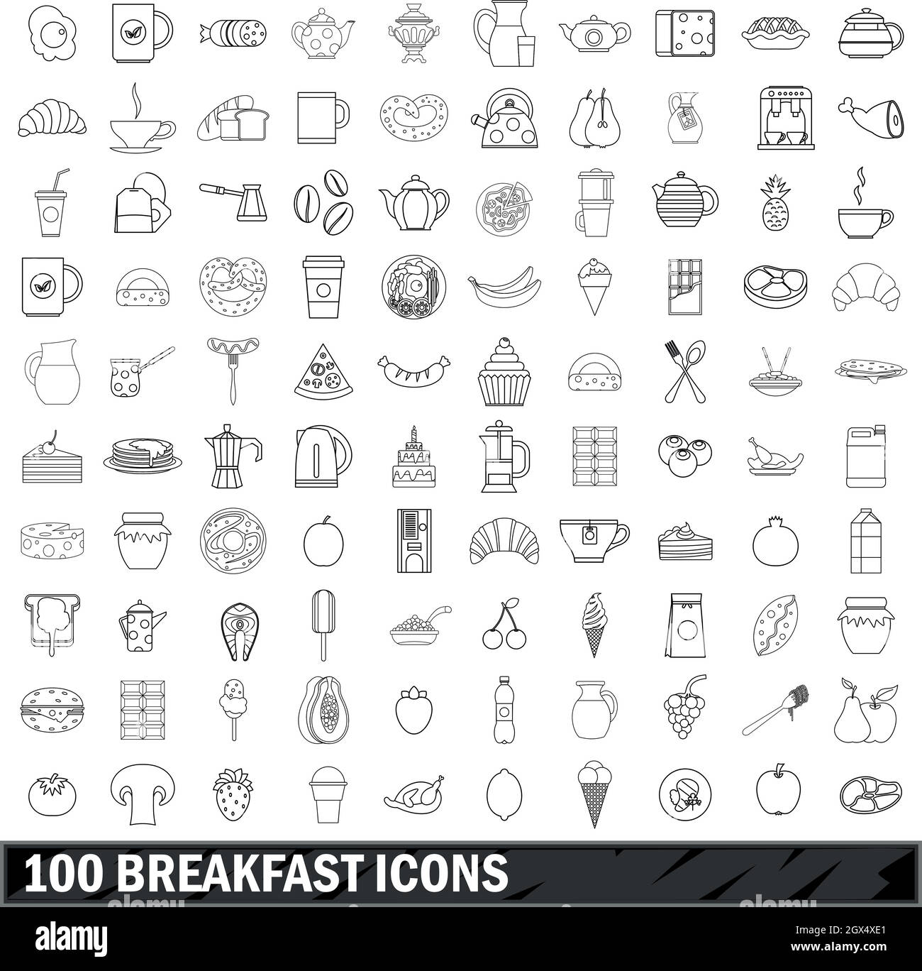 100 breakfast icons set, outline style Stock Vector Image & Art - Alamy