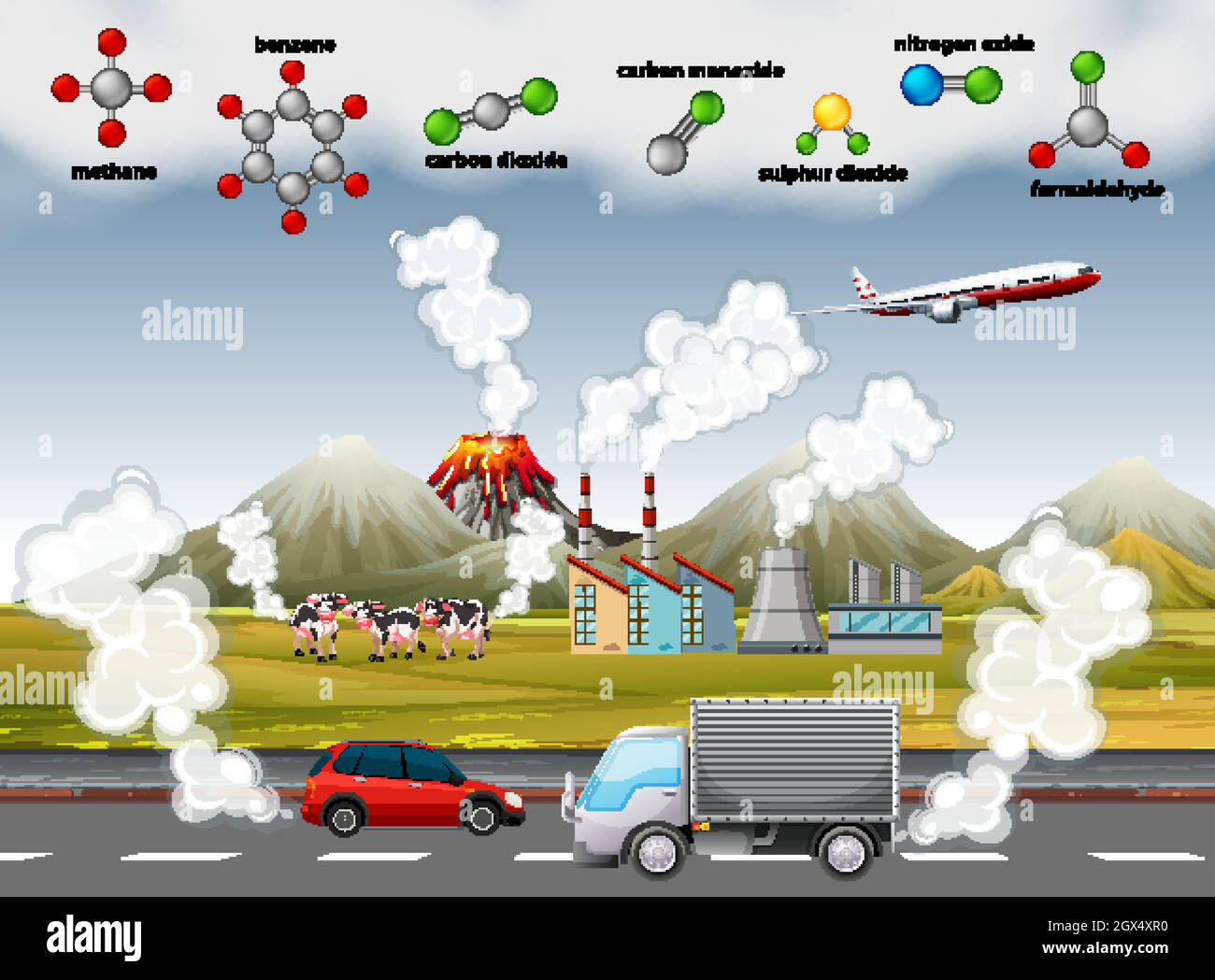 Air pollution poster with different molecules Stock Vector Image & Art ...