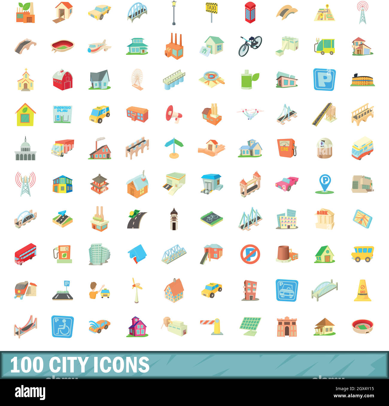 100 city icons set, cartoon style Stock Vector Image & Art - Alamy