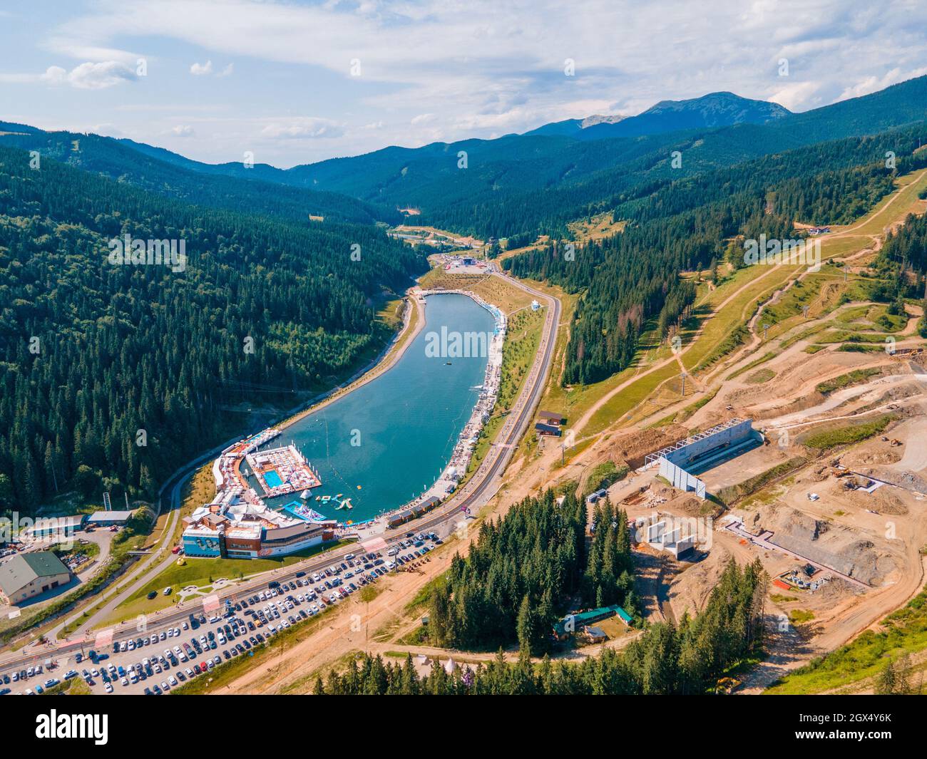 aerial view of summer mountains range bukovel lake copy space Stock ...