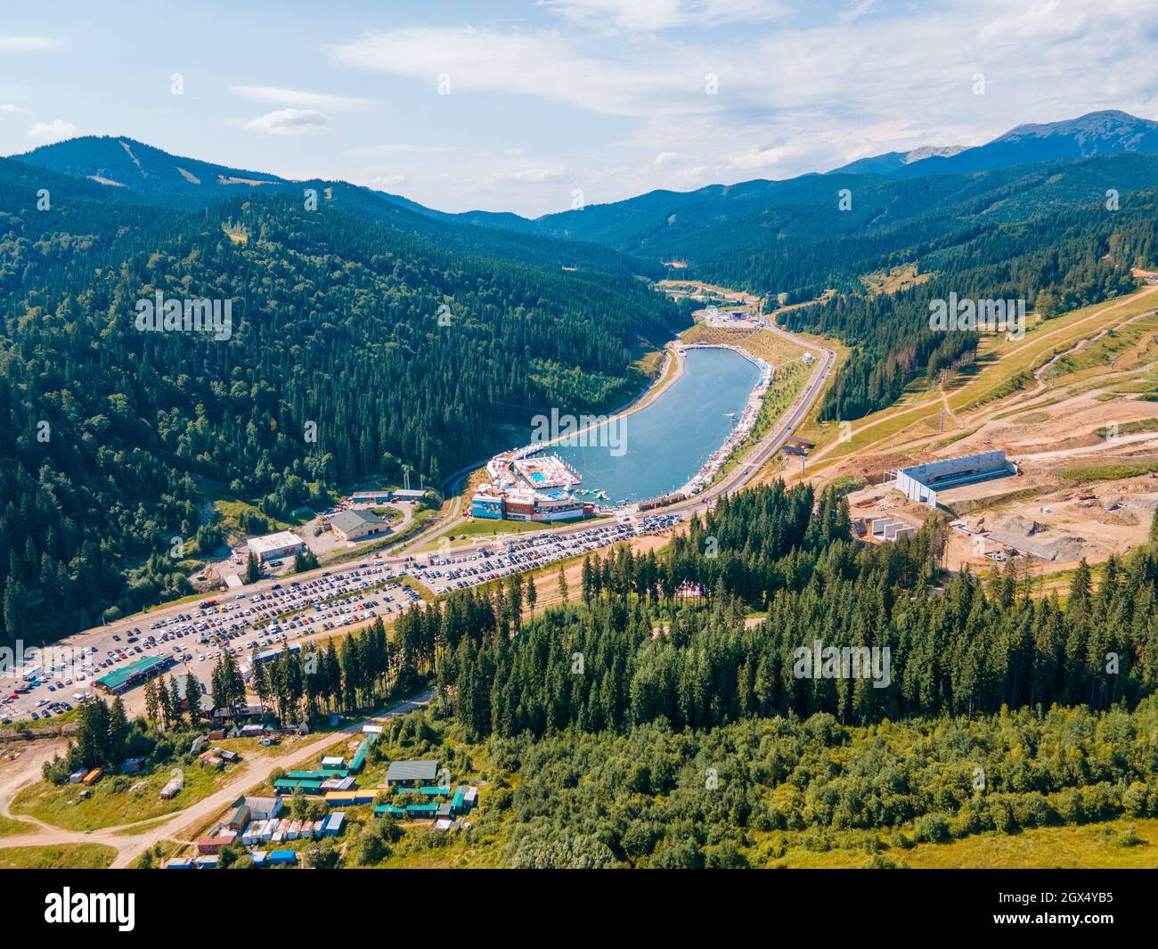 aerial view of summer mountains range bukovel lake copy space Stock ...