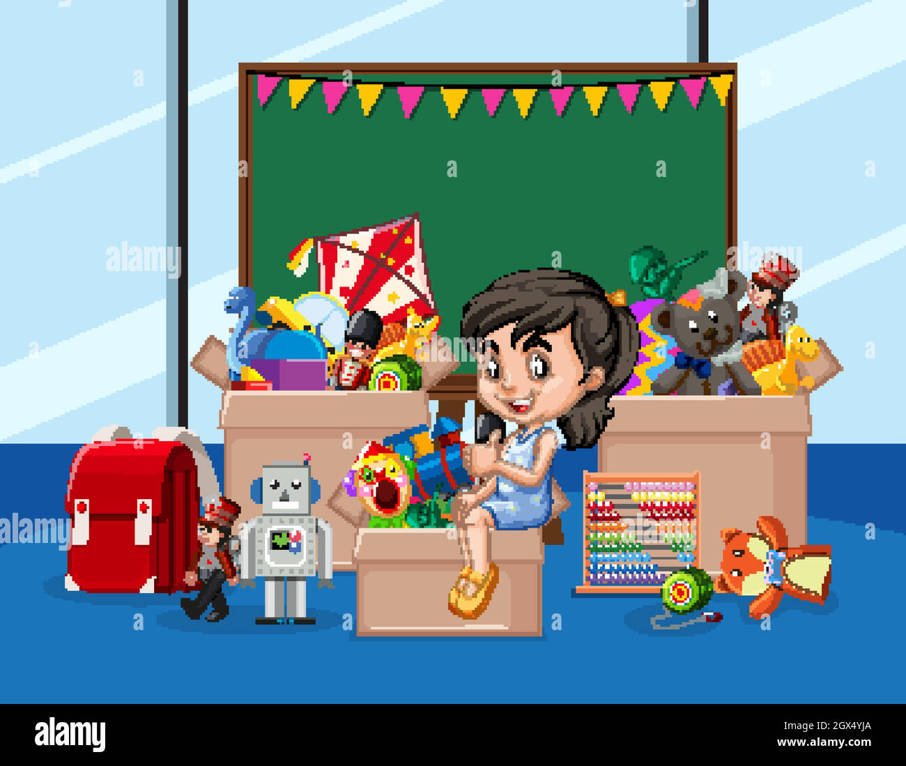 Scene with girl and many toys in the room Stock Vector Image & Art - Alamy