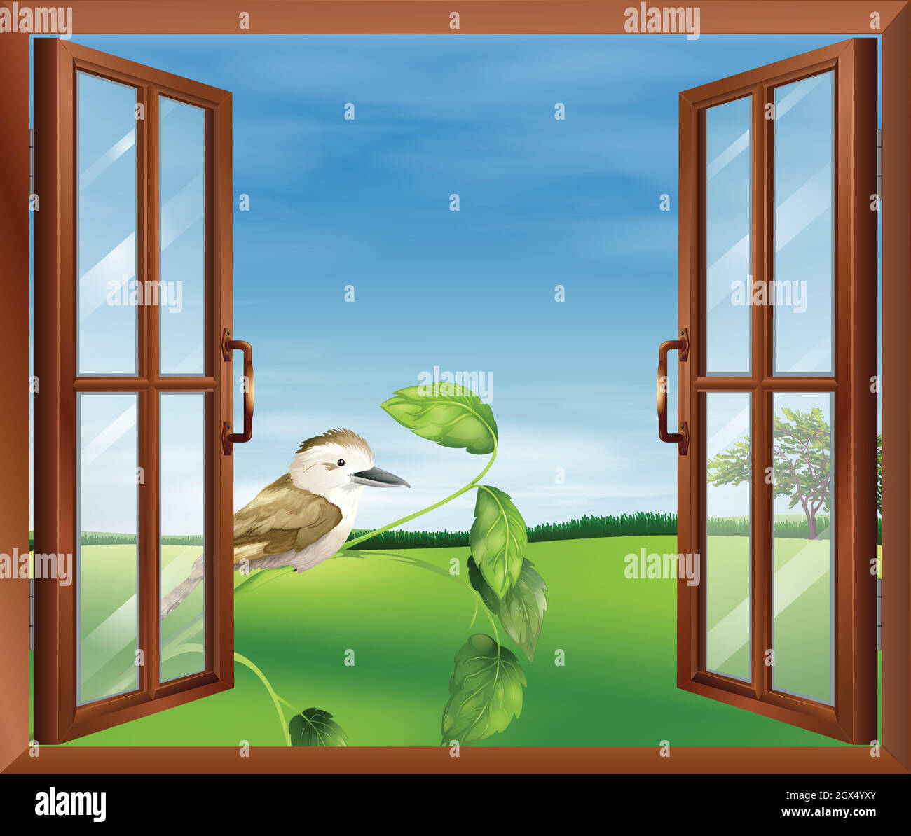 A window with a view of the bird outside Stock Vector Image & Art - Alamy
