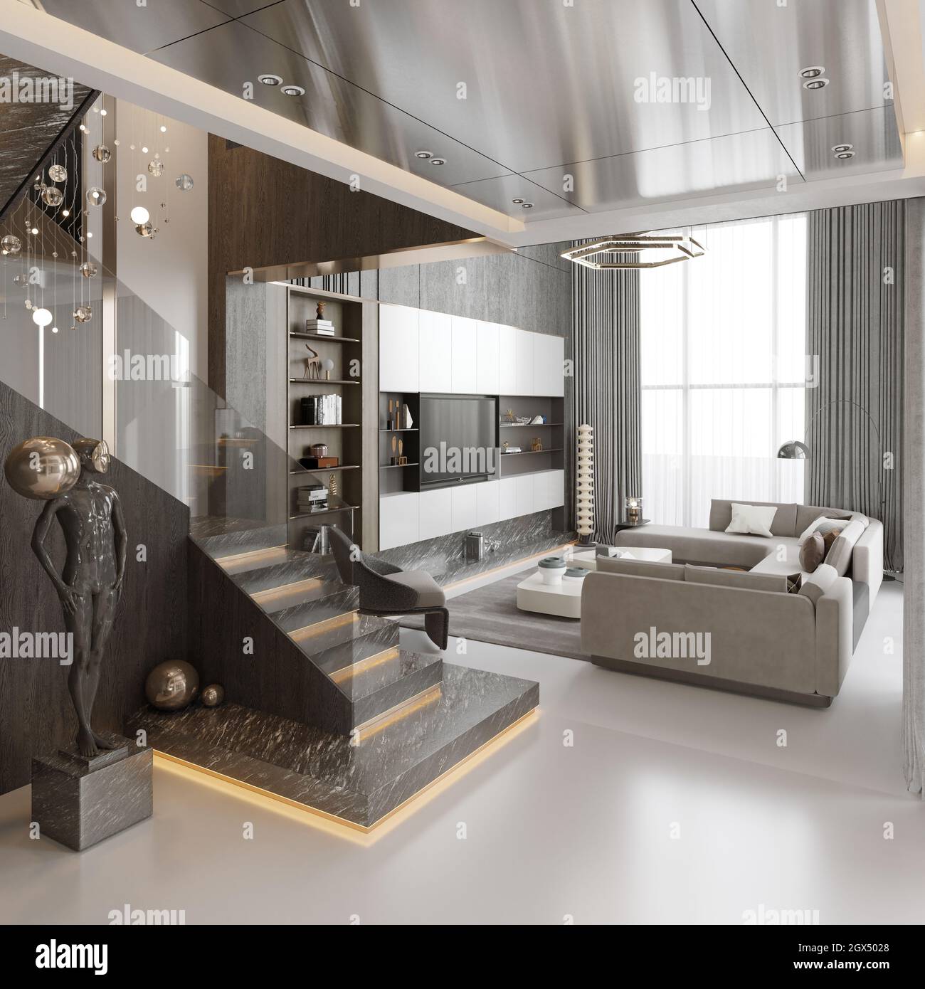 3d render of luxury home interior living room Stock Photo - Alamy