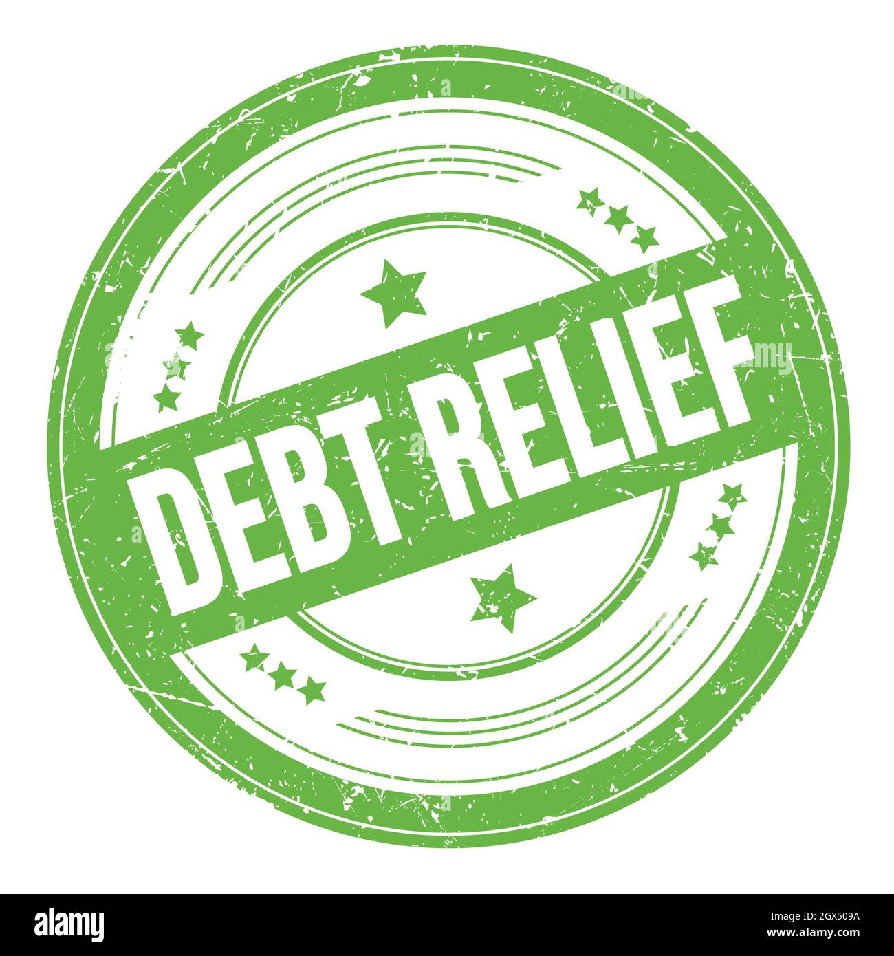 DEBT RELIEF text on green round grungy texture stamp Stock Photo - Alamy