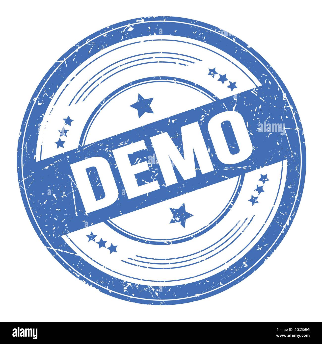 DEMO text on blue round grungy texture stamp Stock Photo - Alamy