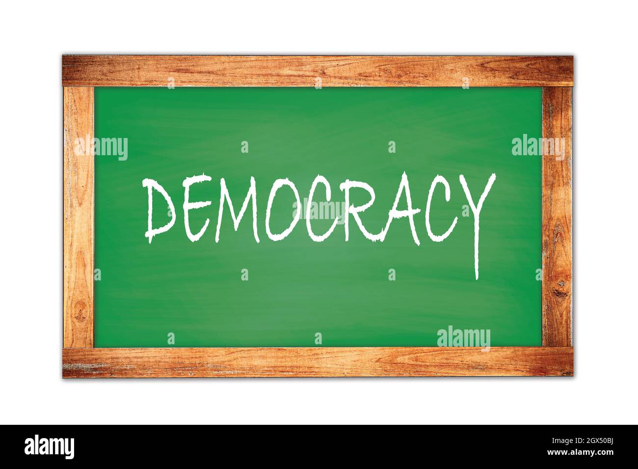 DEMOCRACY text written on green wooden frame school blackboard Stock ...