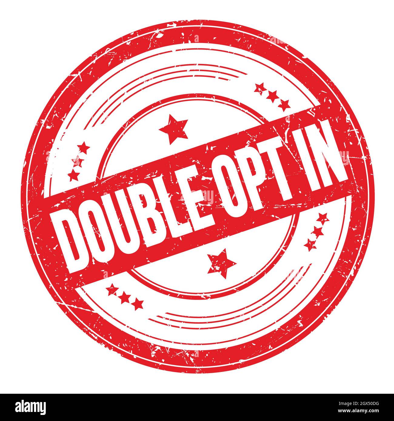 DOUBLE OPT IN text on red round grungy texture stamp Stock Photo - Alamy