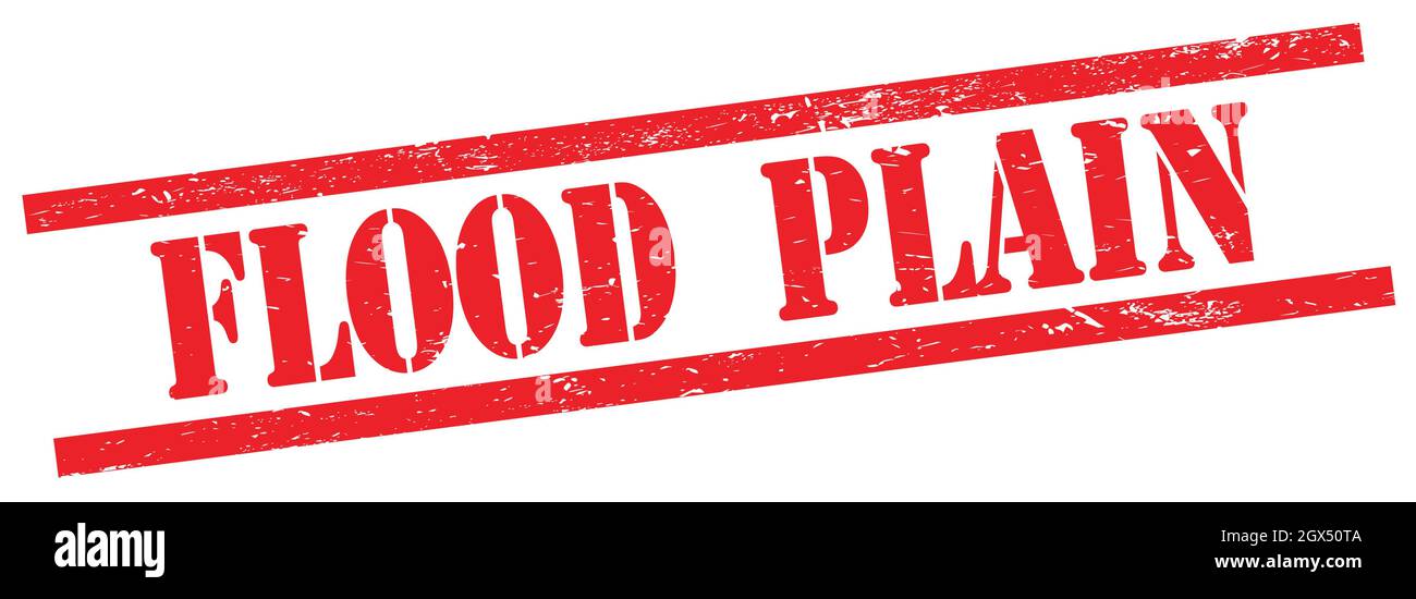 FLOOD PLAIN text on red grungy rectangle vintage stamp Stock Photo - Alamy