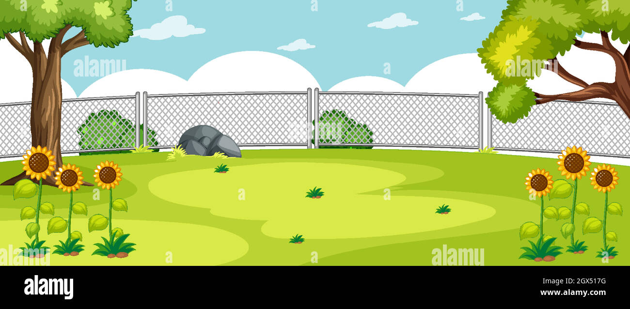 Blank landscape in nature park scene with some trees and sunflower ...