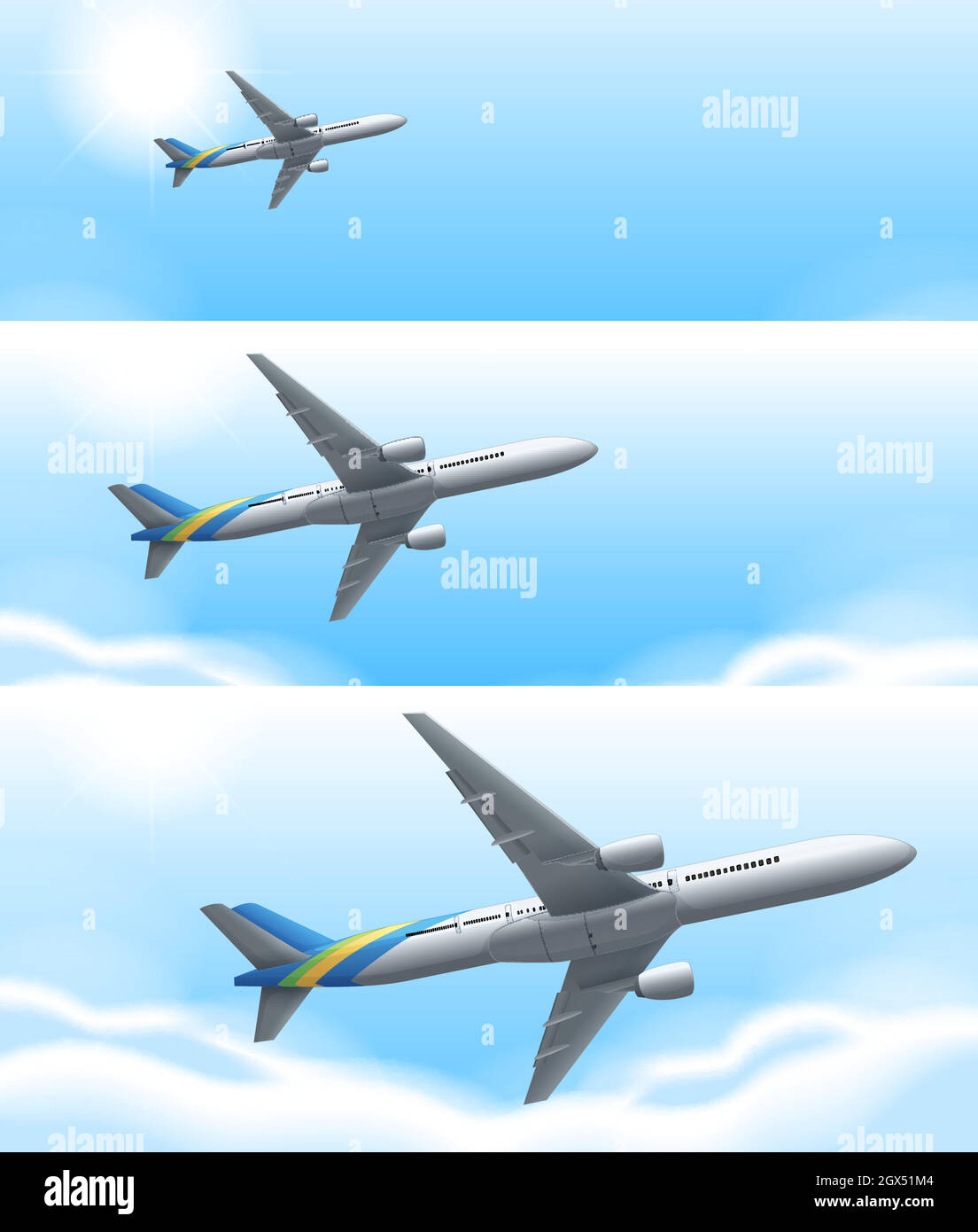 Three scenes of airplane flying in sky Stock Vector Image & Art - Alamy