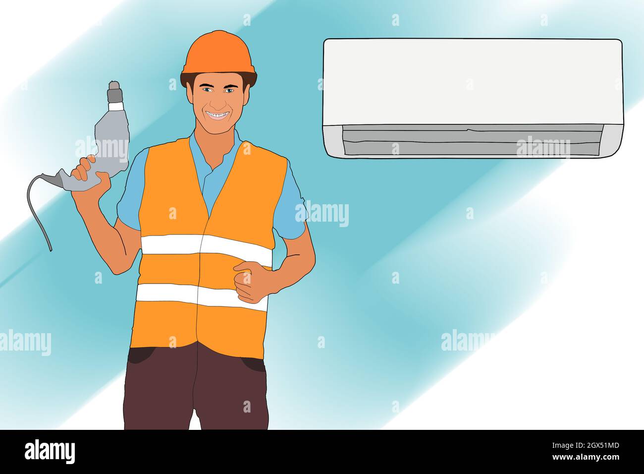 Service and repair of air conditioners. The repairman on the background ...