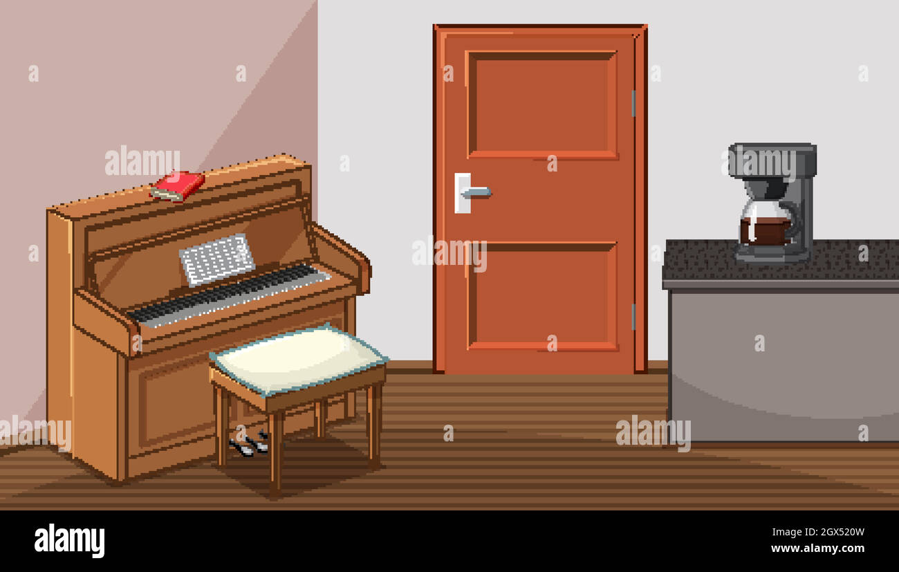 Piano and coffee machine in living room in cartoon style Stock Vector ...