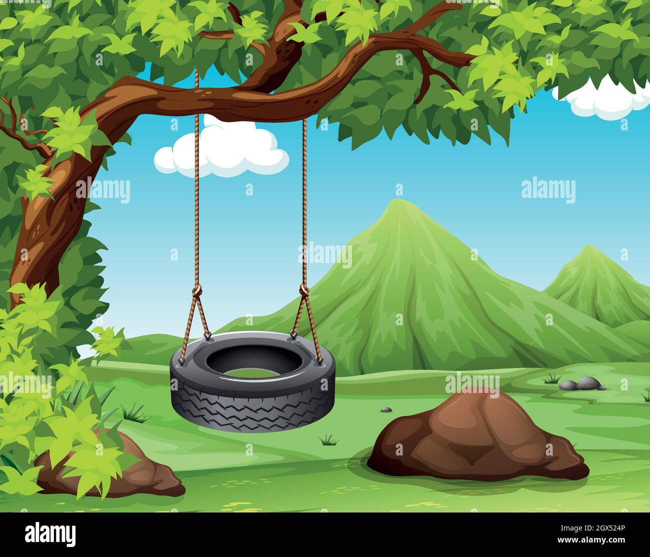 Scene with swing on the tree Stock Vector Image & Art - Alamy