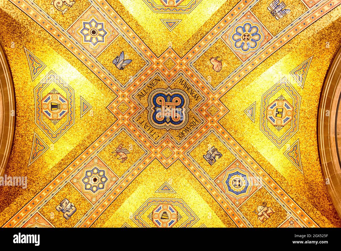 Detail of the mosaic ceiling (top of the rotunda) inside of the Royal ...