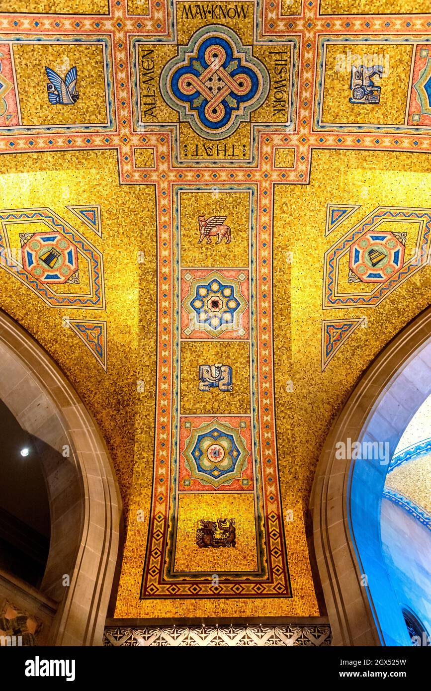 Detail of the mosaic ceiling (rotunda column 2) inside of the Royal ...