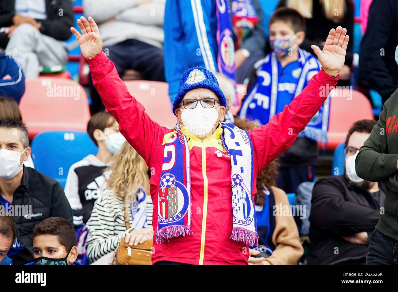 A Getafe FC fan makes gestures during the La Liga Santander 2021/2022 ...