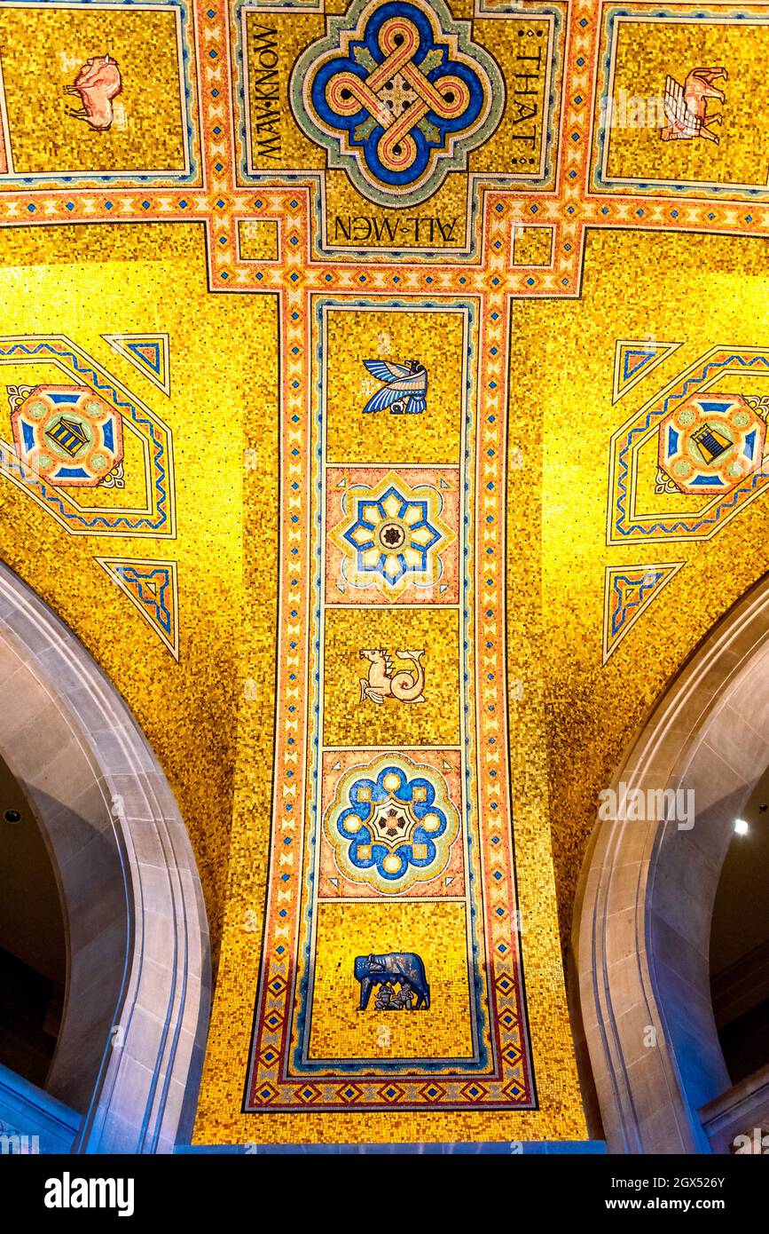 Detail of the mosaic ceiling (rotunda column 1) inside of the Royal ...