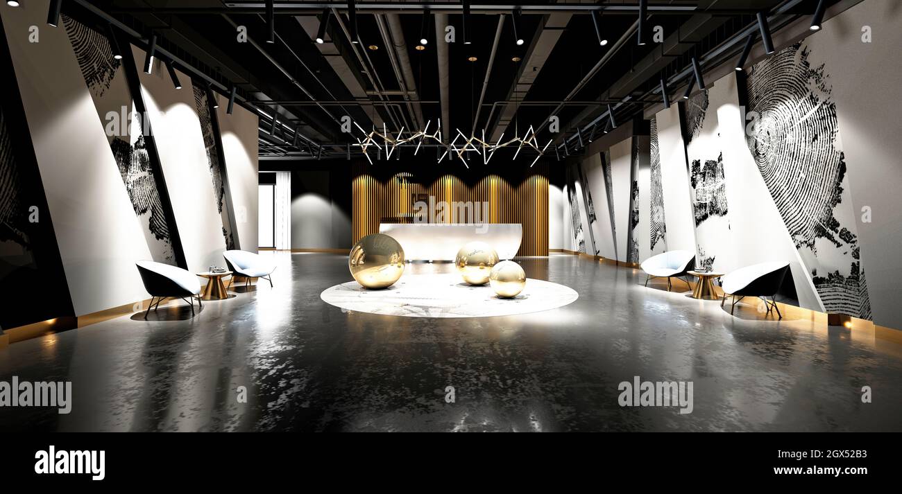 3d render of luxury building lobby reception Stock Photo - Alamy