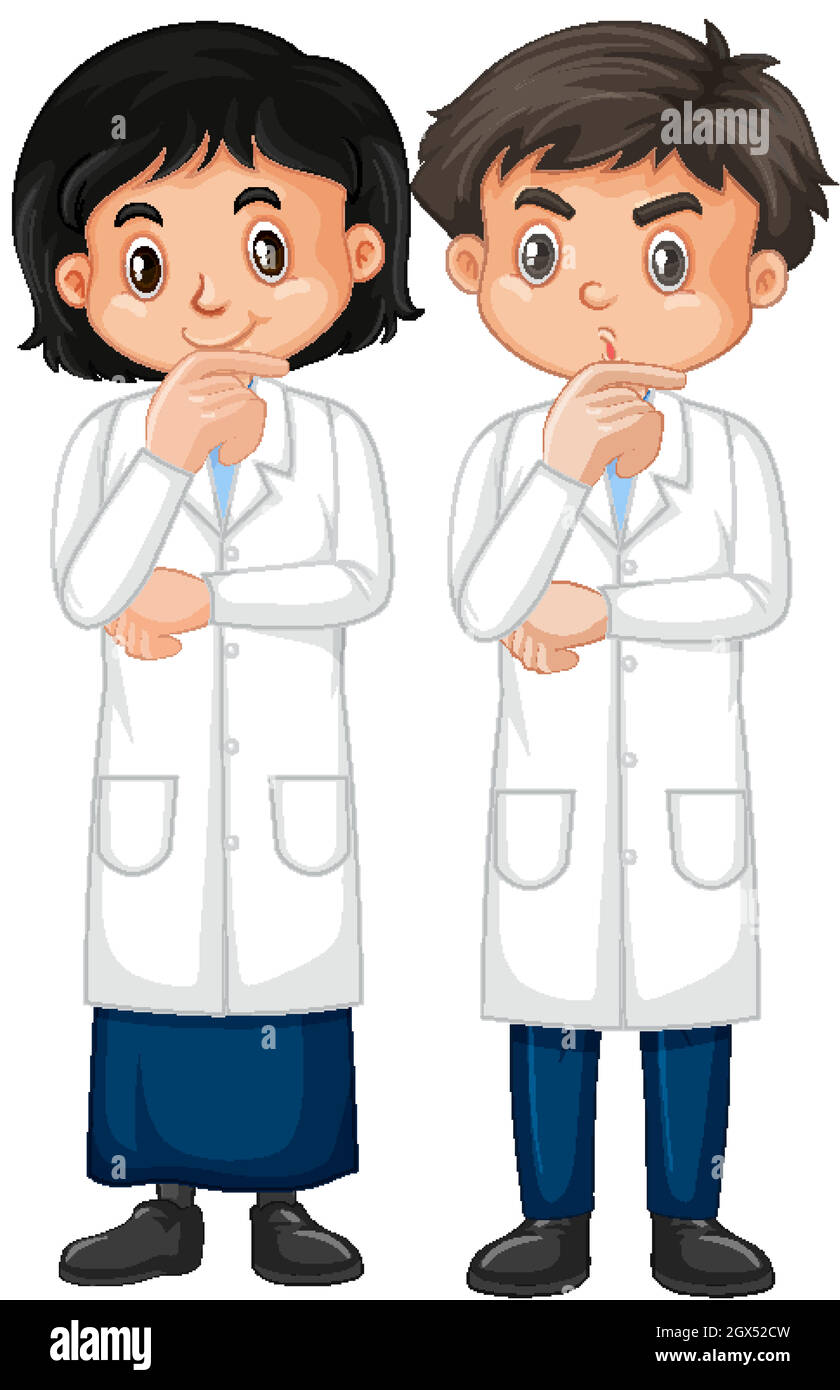 Boy and girl in lab gown on white background Stock Vector Image & Art ...