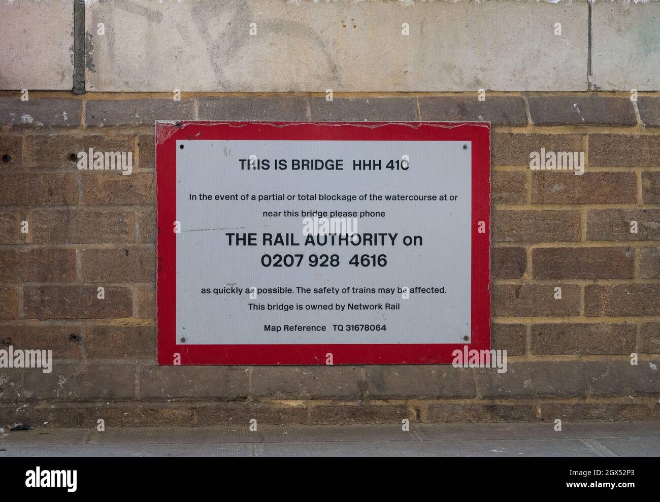 Rail Authority safety sign at the Blackfriars railway bridge over the ...