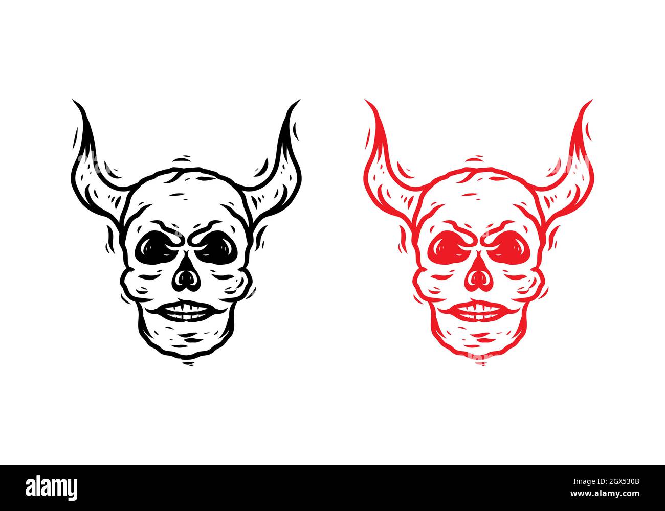 Black and red color of skull head with horn illustration drawing design ...