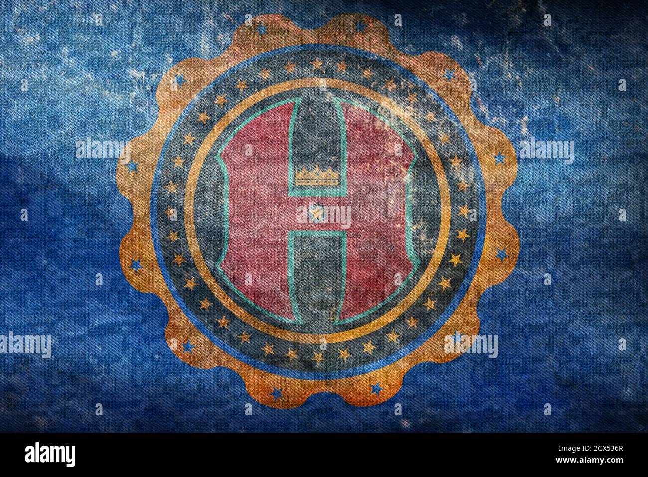 Top view of retro county of Hamilton, Ohio flag with grunge texture ...