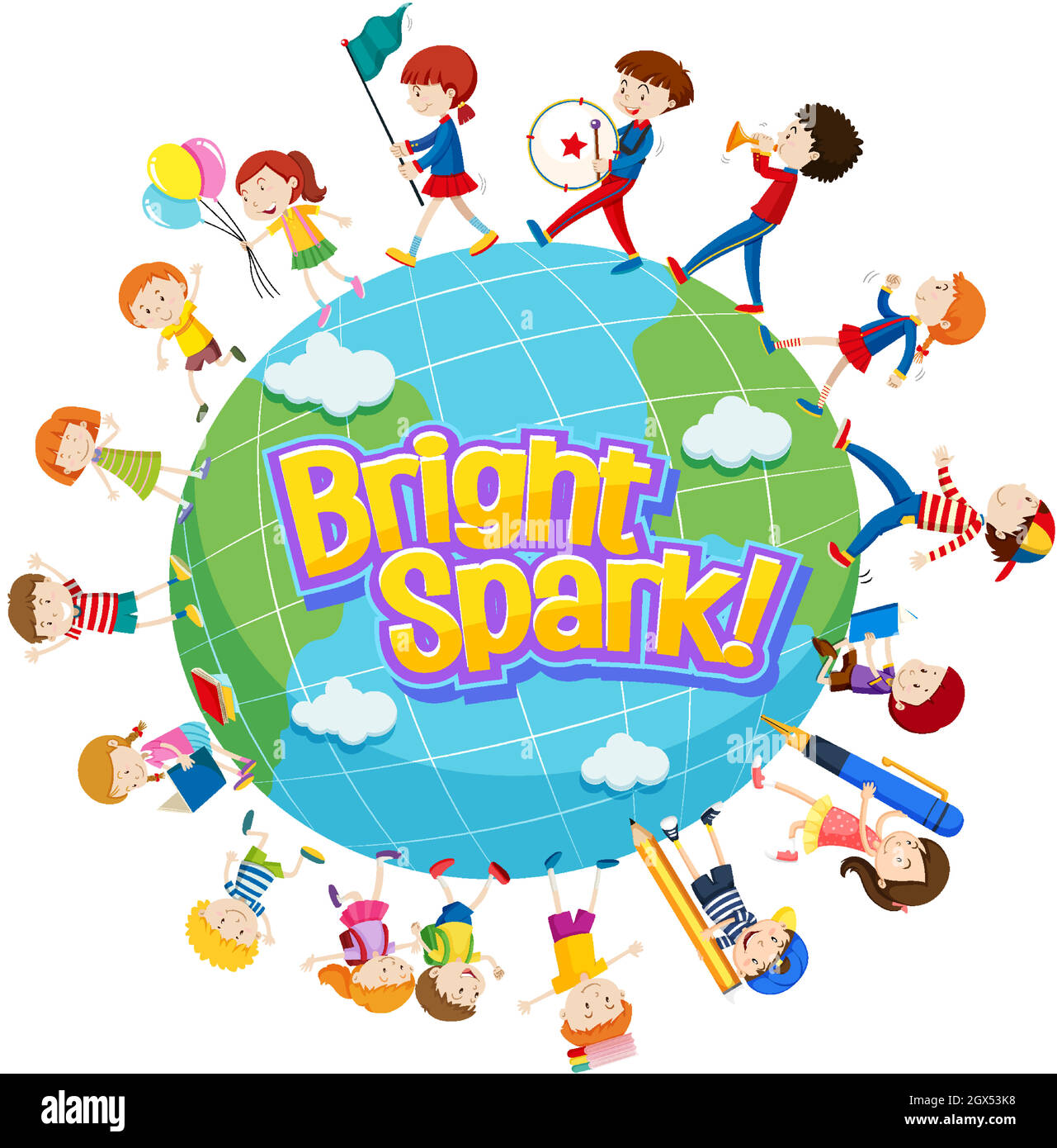 Word design for bright spark with many kids around the world Stock ...