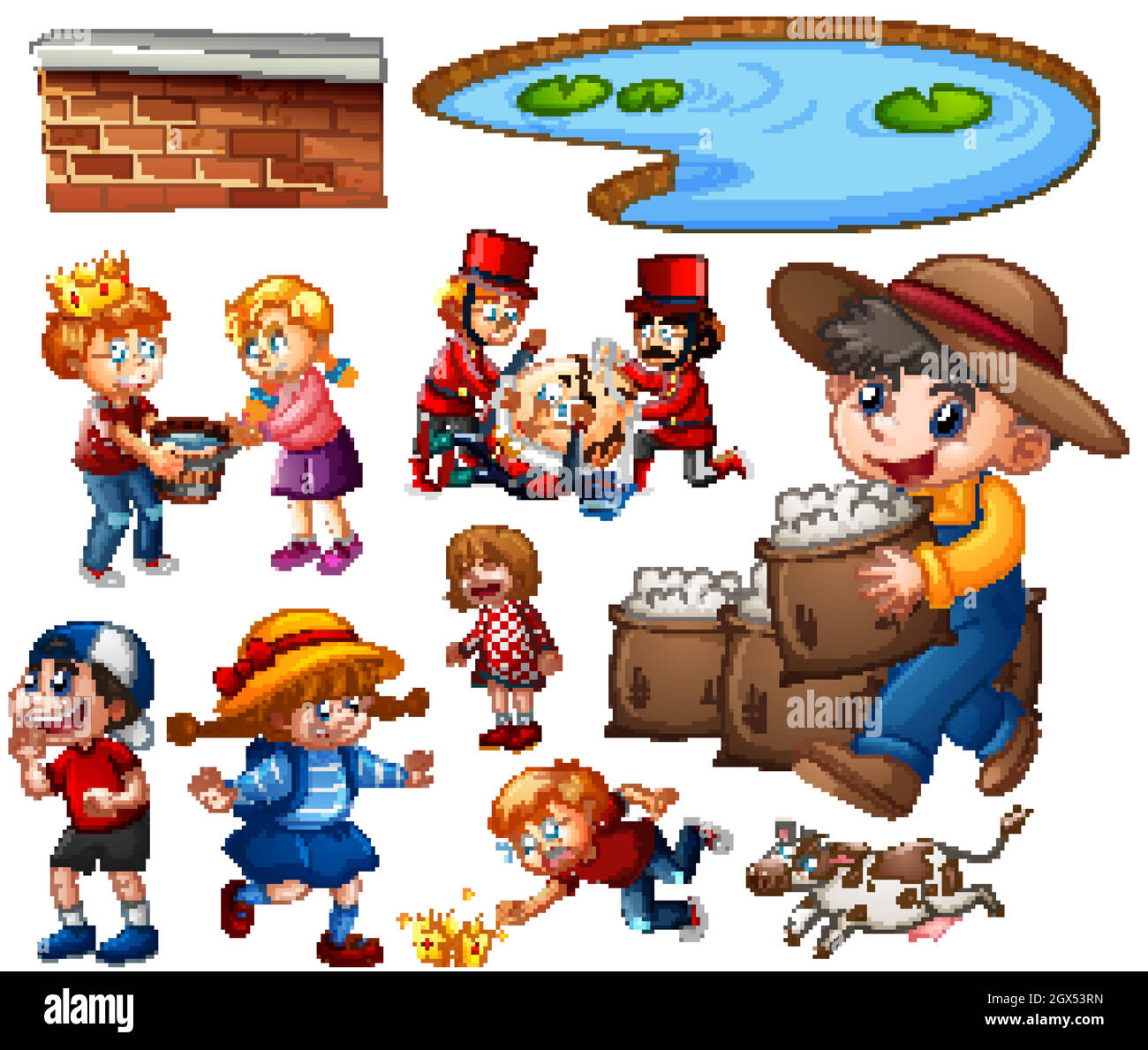 Set of different nursery rhyme character isolated on white background ...