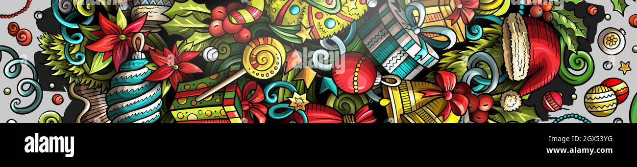 New Year hand drawn doodle banner. Cartoon detailed flyer Stock Vector ...