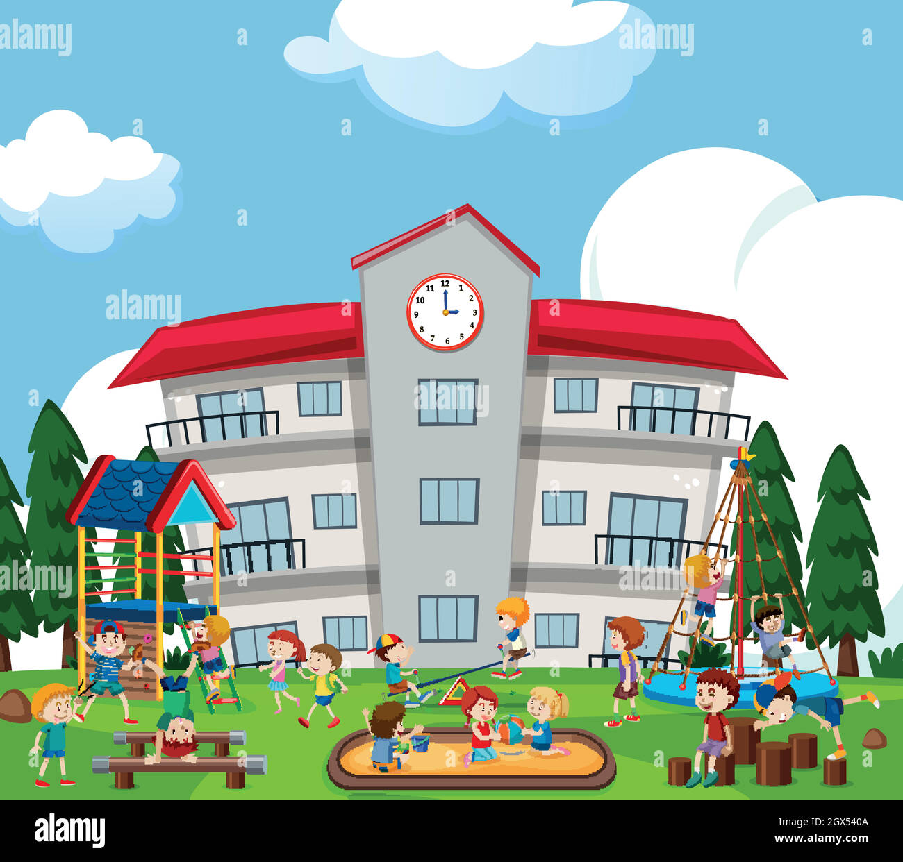 School children playing on slide Stock Vector Images - Alamy