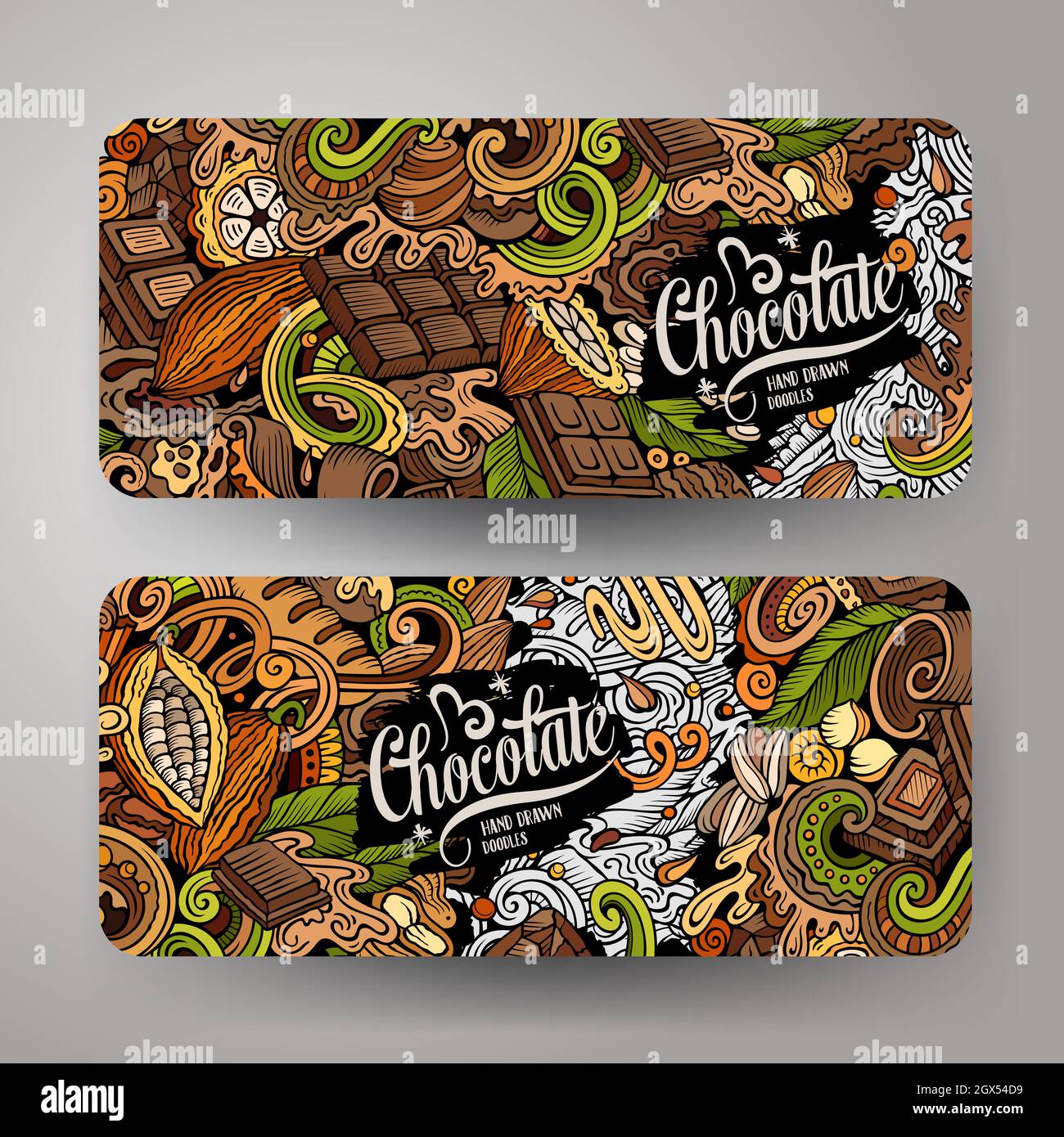 Cartoon cute doodles Chocolate horizontal banners set Stock Vector ...