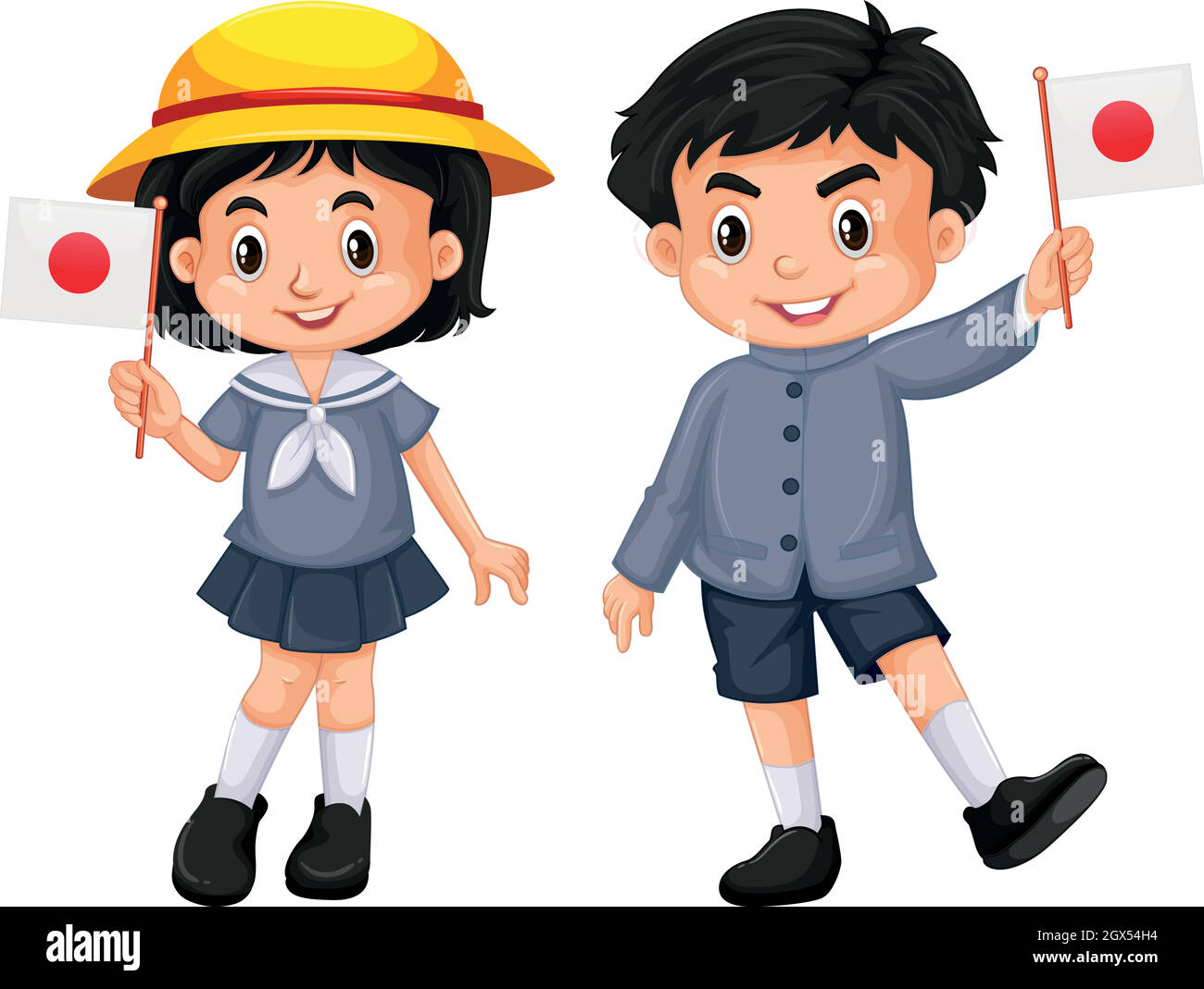 Japanese girl and boy holding flag Stock Vector Image & Art - Alamy