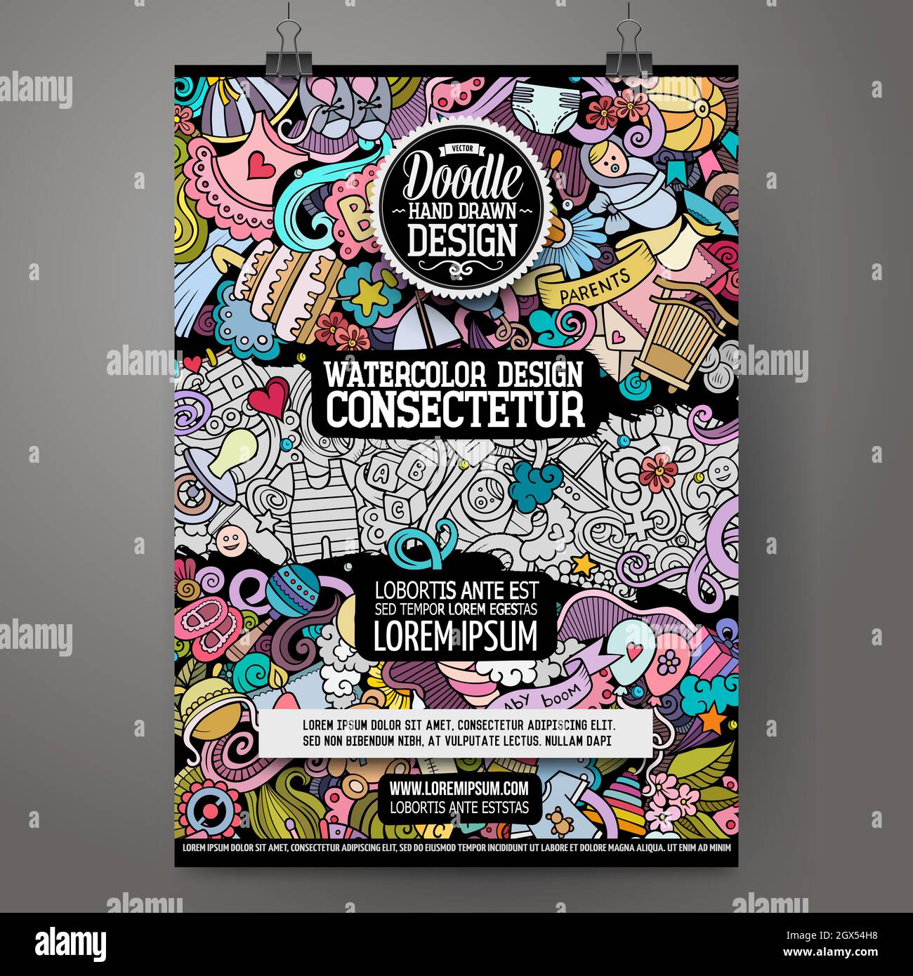 Cartoon vector doodles Baby poster template Stock Vector Image & Art ...