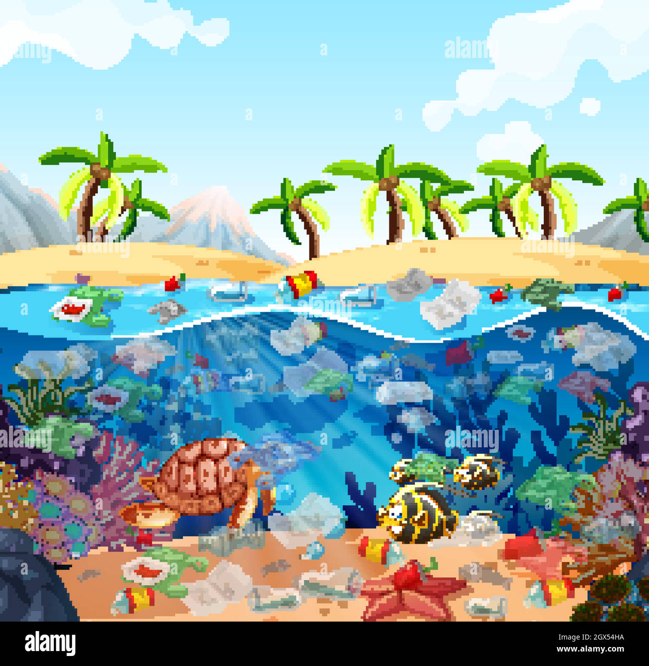 Ocean garbage animal Stock Vector Images - Alamy