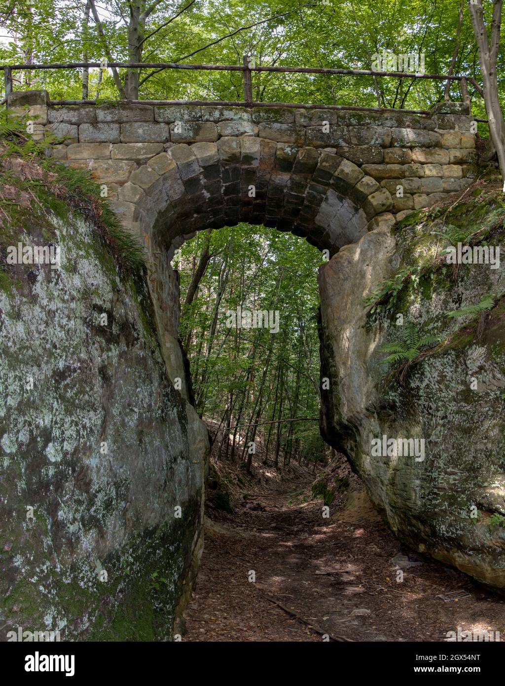 Old stone bridge over a rocky gap in the forest Stock Photo - Alamy